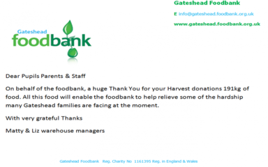 Thank you for your Food Bank Donations! | Windy Nook Primary School