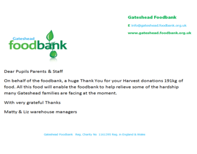 Thank you for your Food Bank Donations! | Windy Nook Primary School